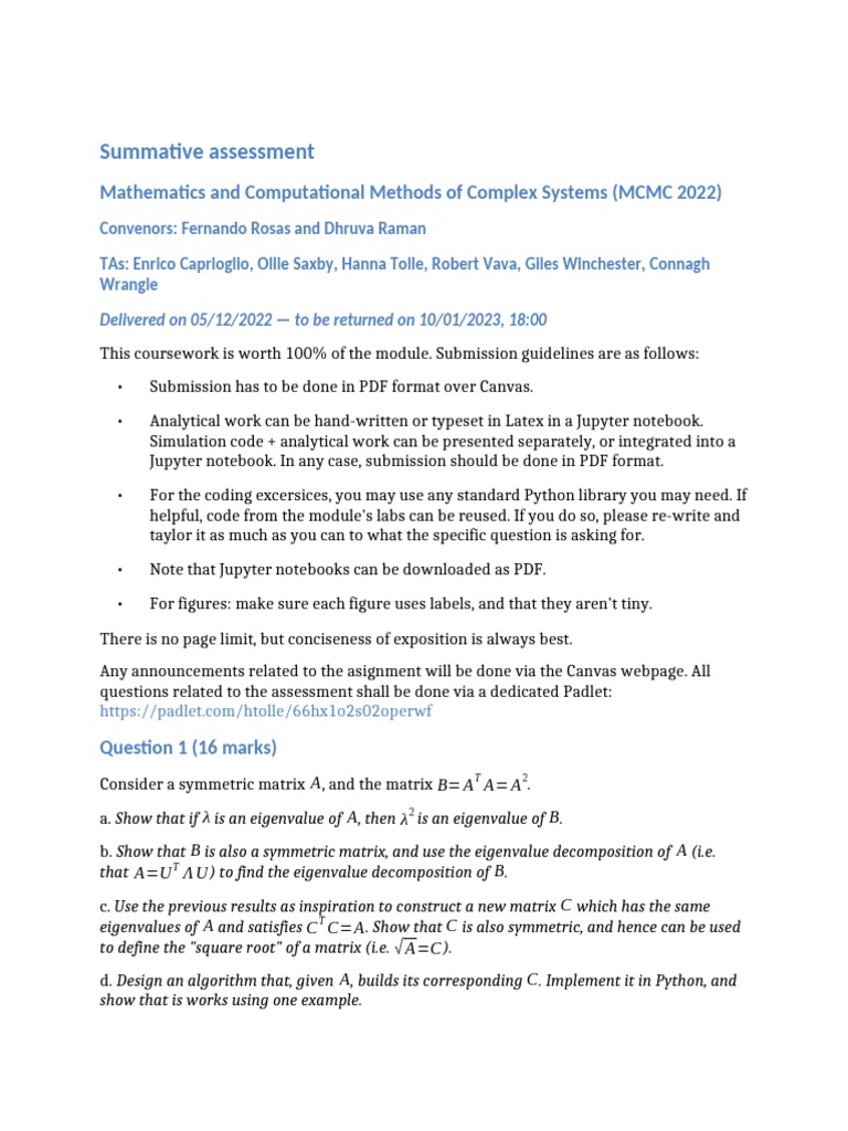 Summative Assessment | PDF | Eigenvalues And Eigenvectors | Function (Mathematics)