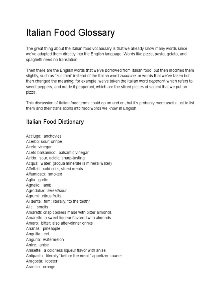 Glossary of Italian Food Terms | PDF | Italian Cuisine | Tomato Sauce