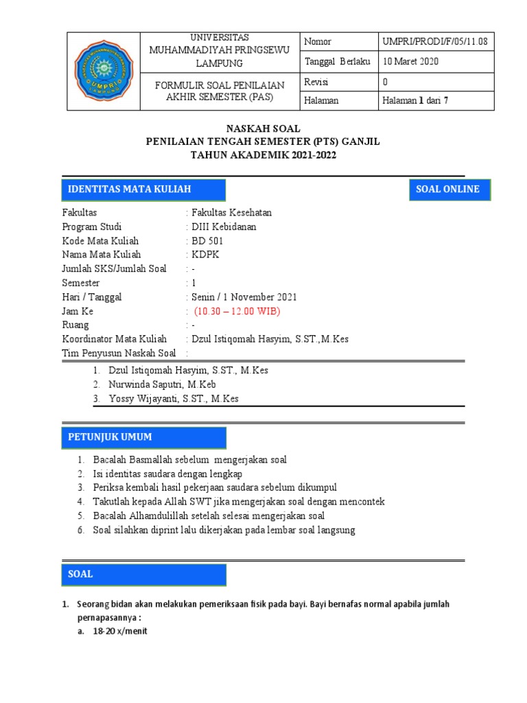 Naskah Soal PTS KDPK 2021 | PDF | Kesehatan Holistik