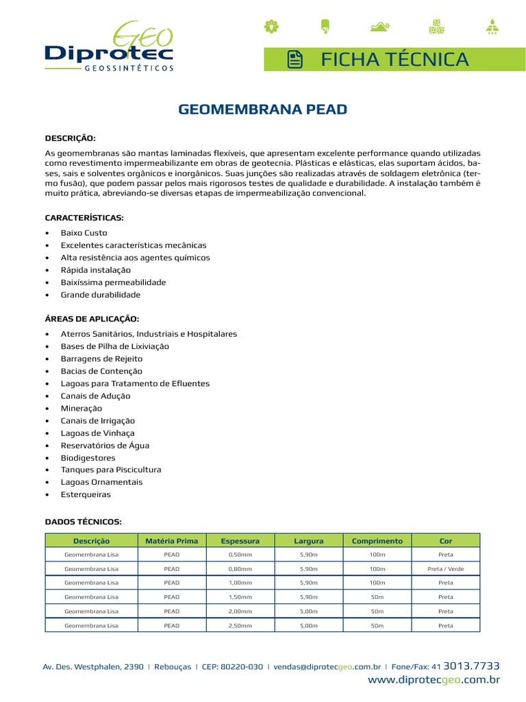 Ficha Técnica - Geomembrana Pead | PDF