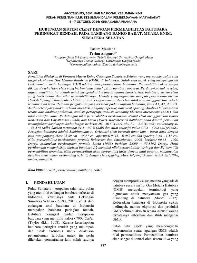 (Paper) (Coal) Hubungan Sistem Cleat Dengan Permeabilitas Batubara | PDF