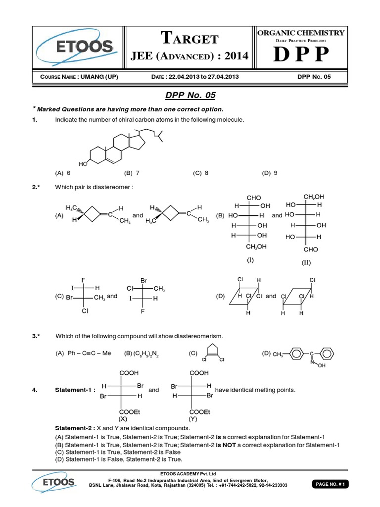 DPP 2 Optical Isomerism VKP Sir-3707 | PDF | Isomer | Space
