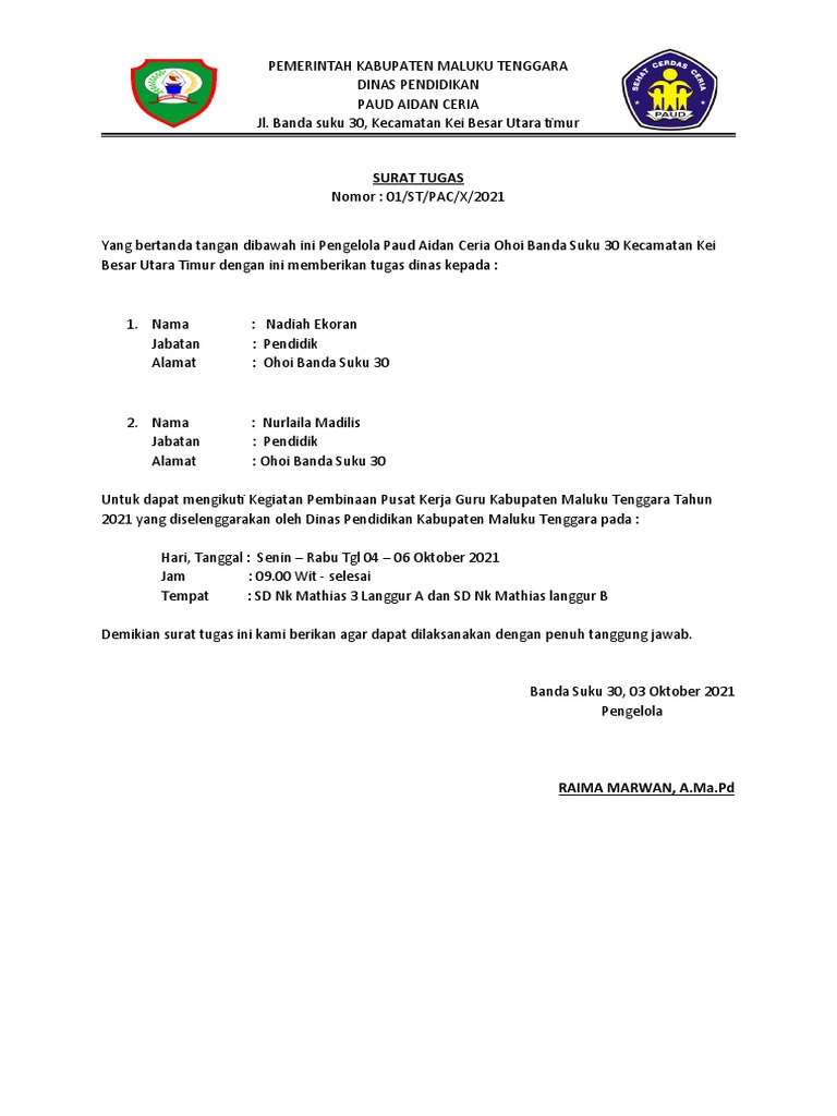 Contoh Surat Tugas Guru | PDF
