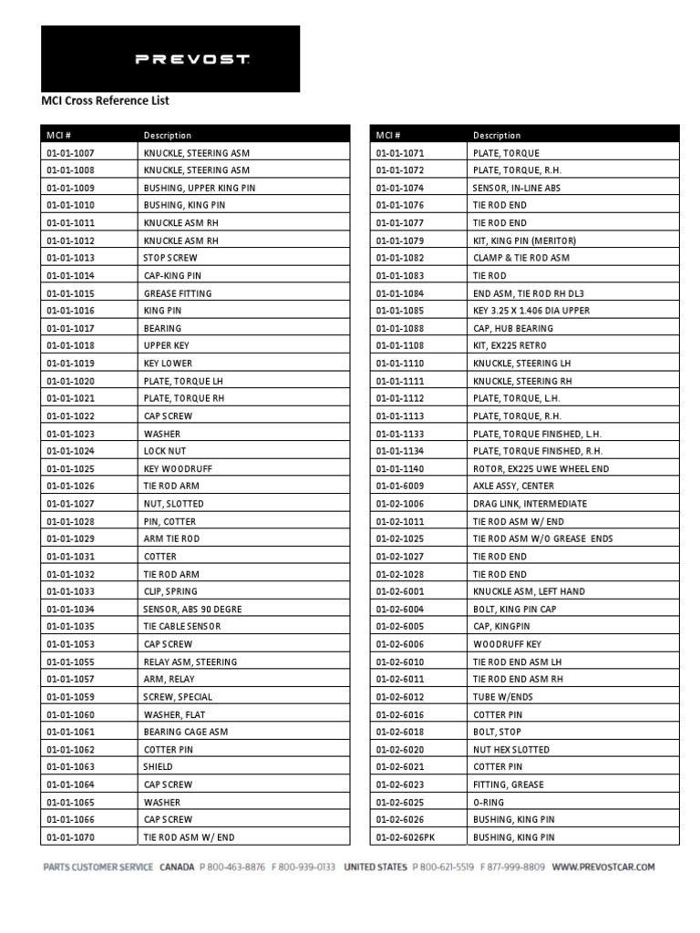 MCI Parts Cross Reference Guide | PDF | Axle | Anti Lock Braking System