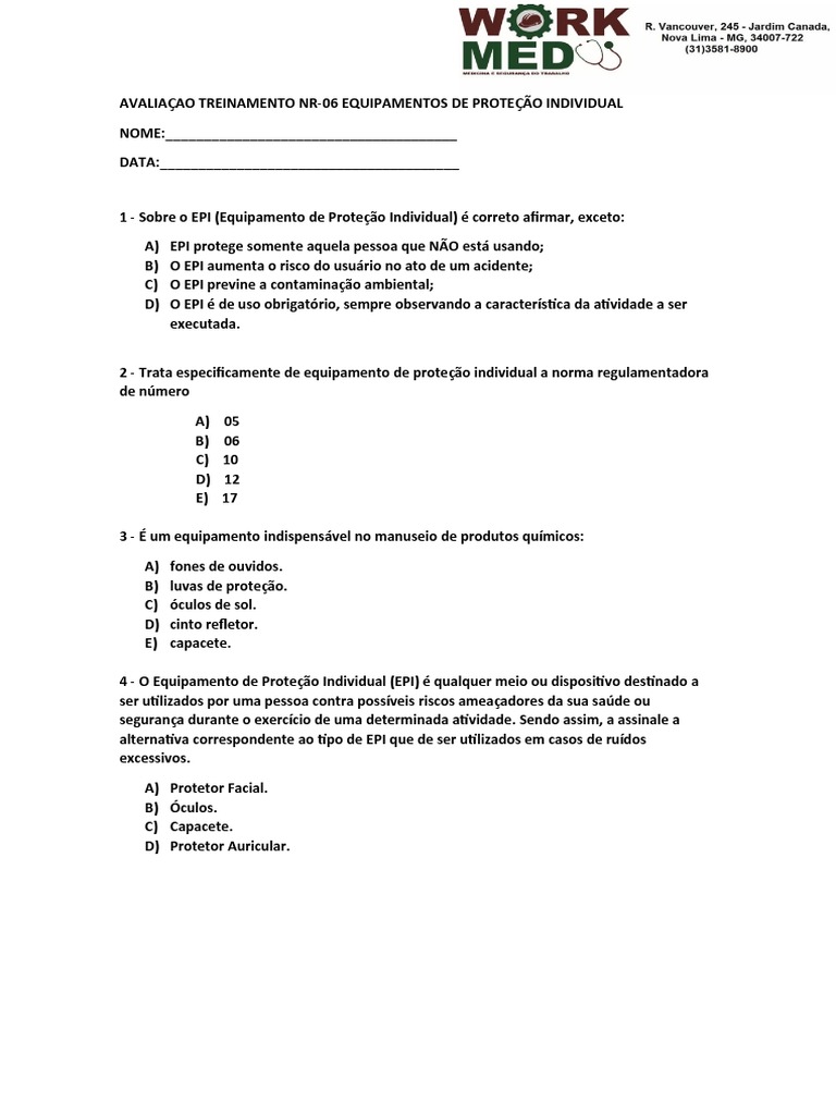 Prova de NR-06 1 | PDF