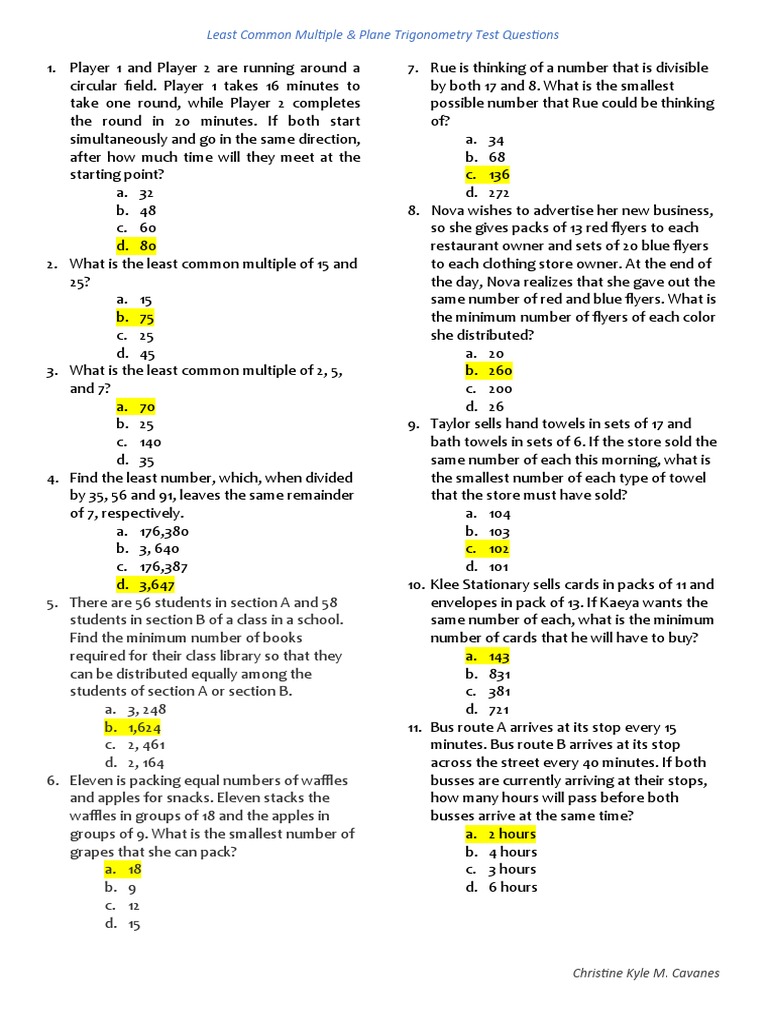 Csa 100 Gen. Ed. Maths (LCM and Plane Trigonometry) | PDF