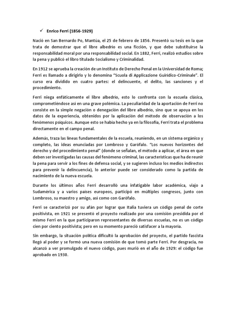 Biografía de Enrico Ferri: Criminología y Derecho | PDF | Derecho penal ...