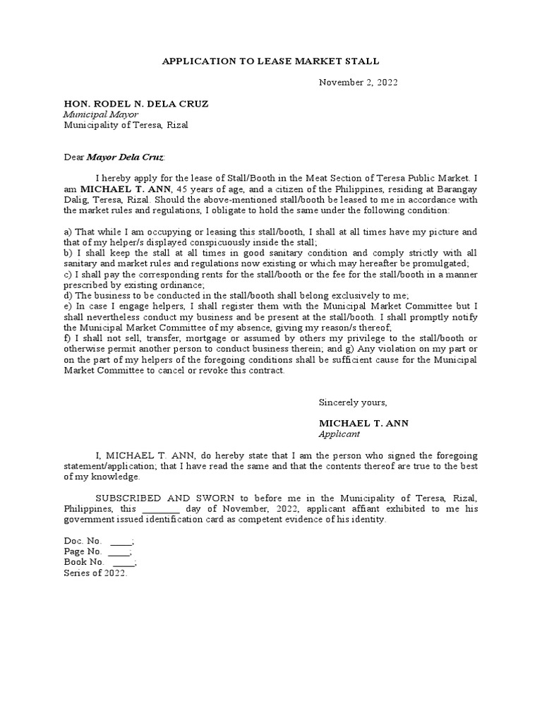 Application To Lease Market Stall | PDF | Justice | Crime & Violence