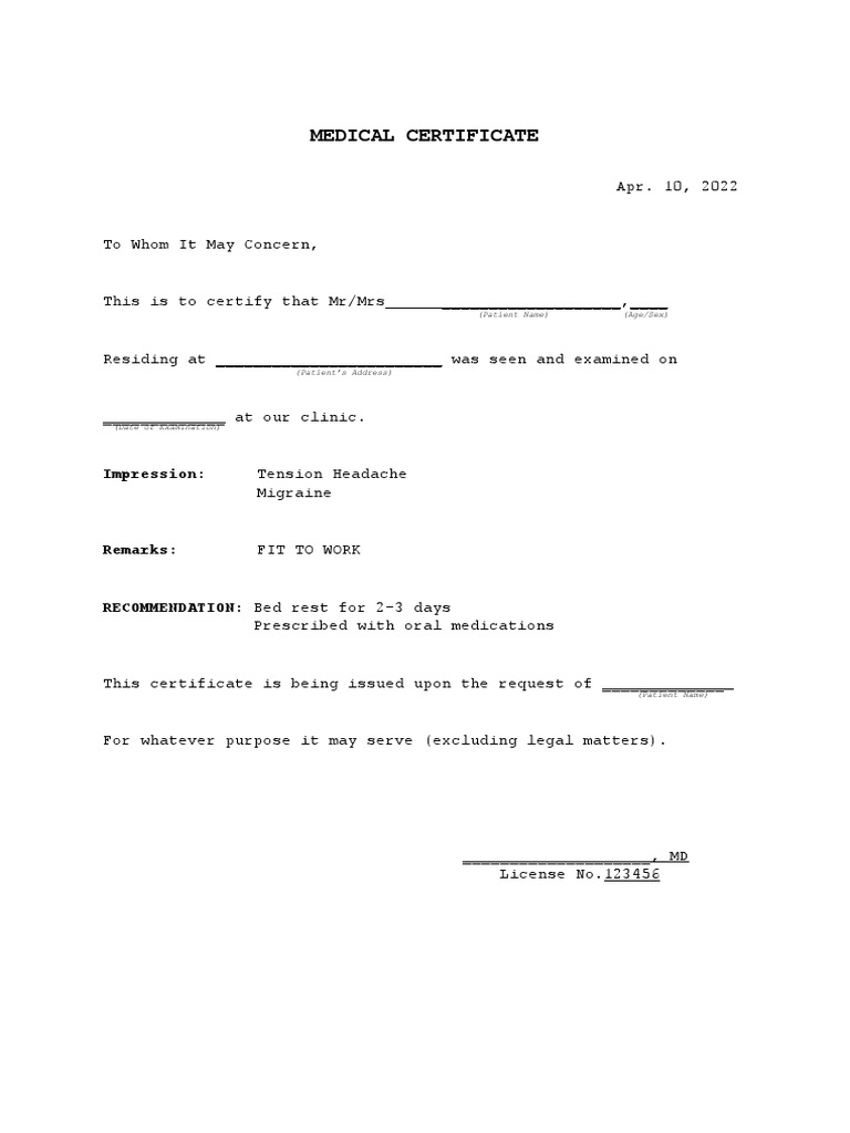 Medical Certificate | PDF