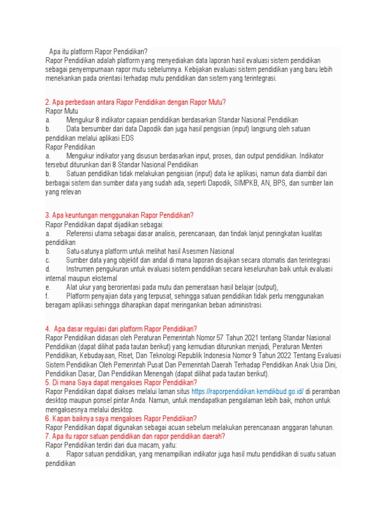 Apa Itu Platform Rapor Pendidikan | PDF