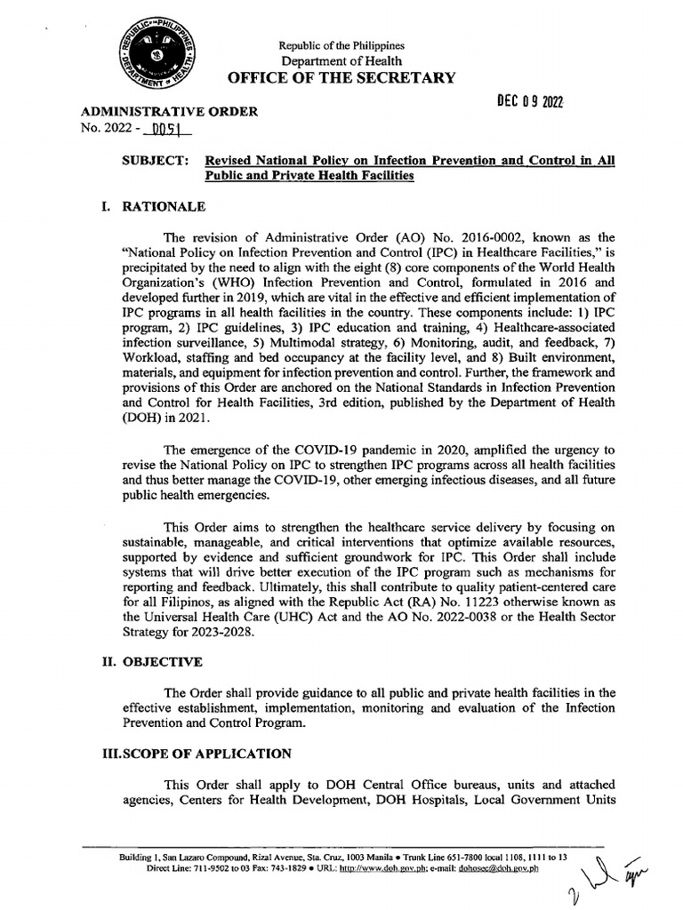 AO 2022 0051 Revised National Policy On Infection Prevention and ...