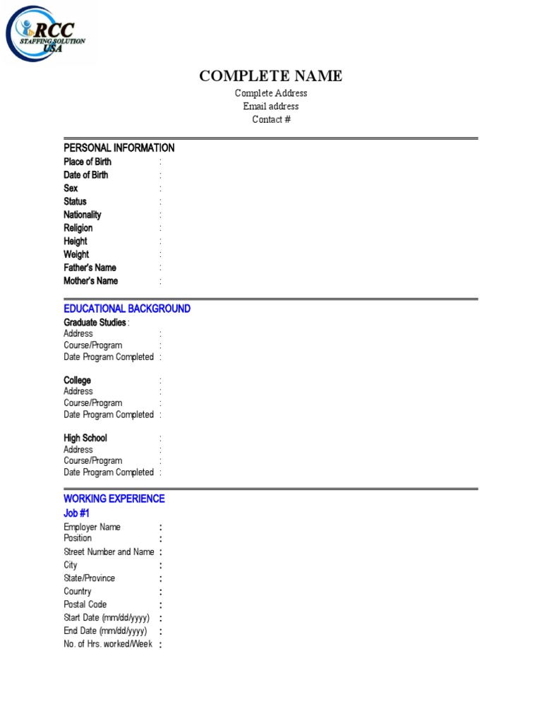 RCC CV Final Format | PDF