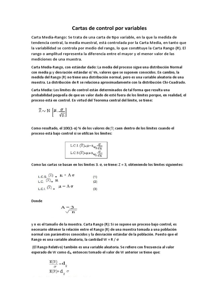 Cartas de Control Por Variables | PDF | Desviación Estándar | Media