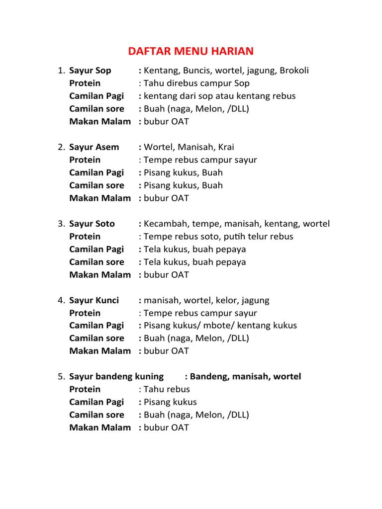 Daftar Menu Harian | PDF