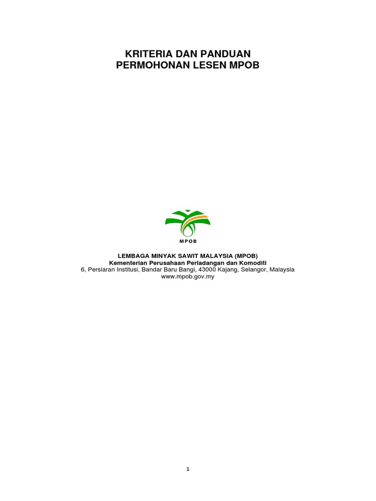 NASKHAH BUKU KRITERIA LESEN MPOB MalayVersion Latest | PDF