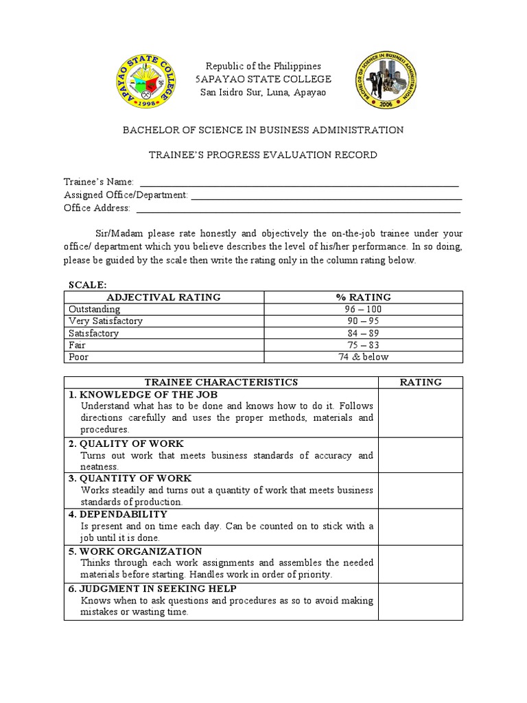 OJT Evaluation Form | PDF | Cognition | Cognitive Science