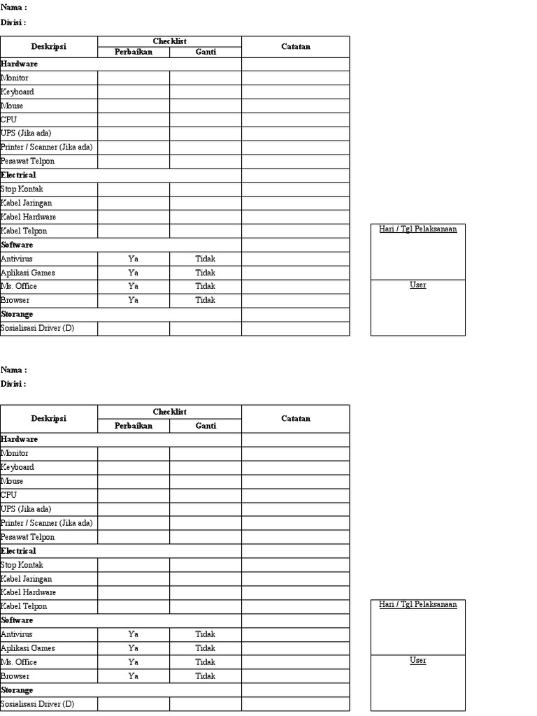 Form Checklist PC | PDF
