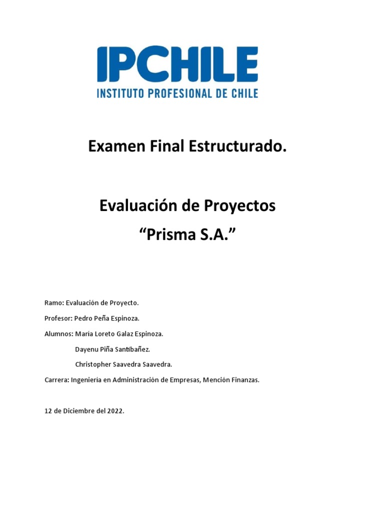 Examen Evaluacion de Proyectos Prisma S.A | PDF | Marketing | Mercado (economía)