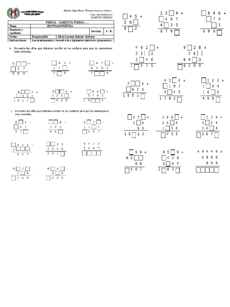 Ficha Criptoaritmética | PDF