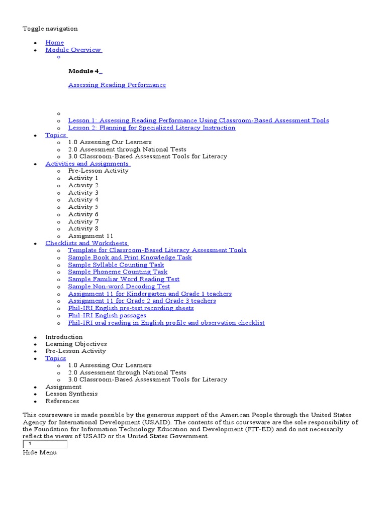 Module 4 Lesson 1 | PDF | Educational Assessment | Reading Comprehension