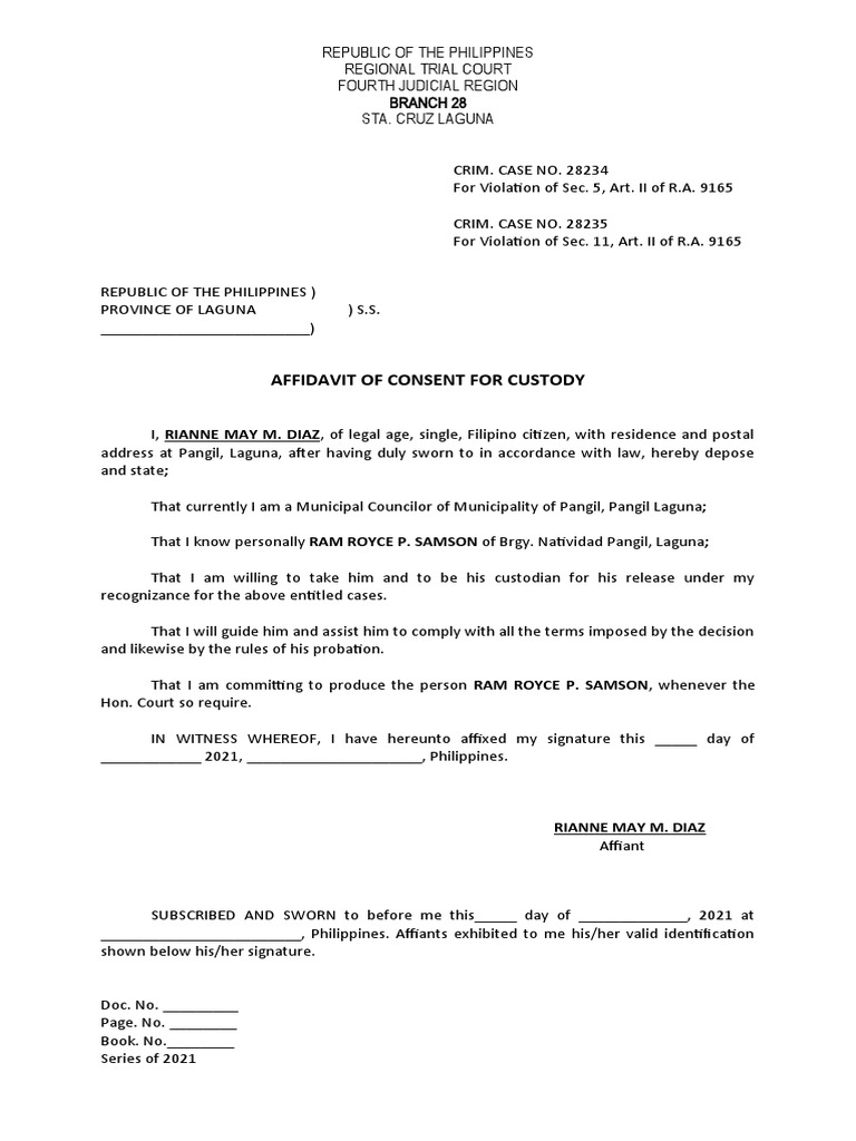 Affidavit of Consent For Custody | PDF