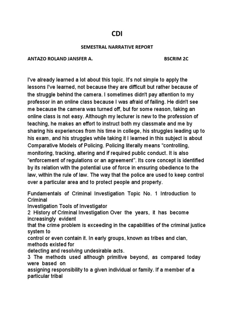 Cdi 1 Final Narrative | PDF | Police | Inspector