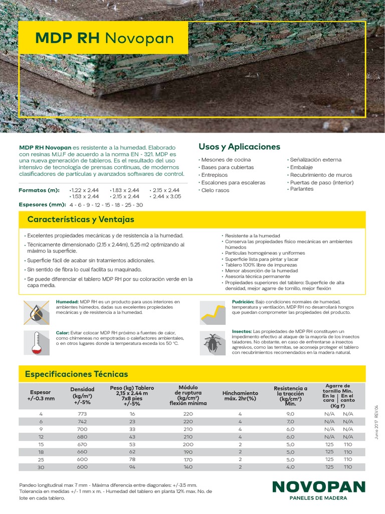 MDP RH Novopan: Tablero Resistente a Humedad | PDF | Física Aplicada e ...