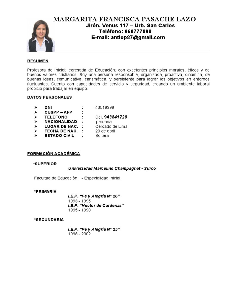 Margarita Pasache Curriculum2015 | PDF