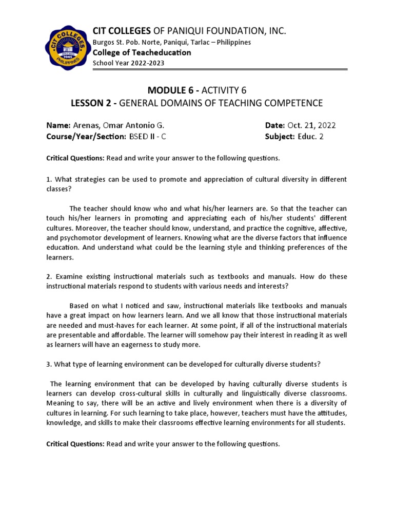 EDUC 2 (Activity 6) | Download Free PDF | Learning | Curriculum