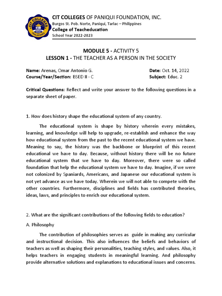 EDUC 2 (Activity 5) | PDF | Learning | Sociology