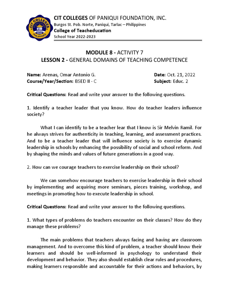 EDUC 2 (Activity 8) | PDF | Teachers | Teaching Method