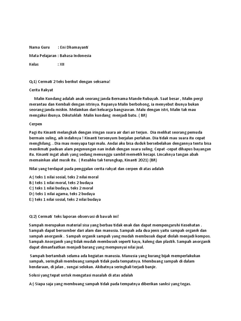 Soal To Bindo 2021 | PDF | Puisi | Fiksi Umum