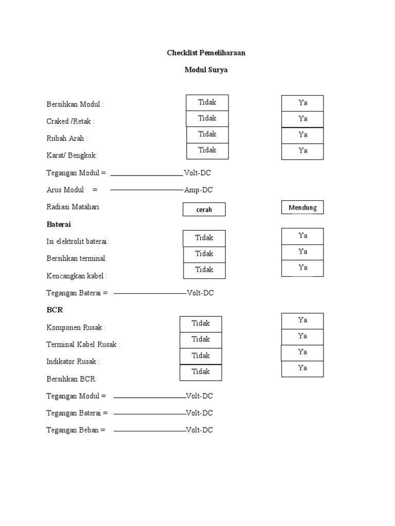 Checklist Pemeliharaan Modul Surya | PDF