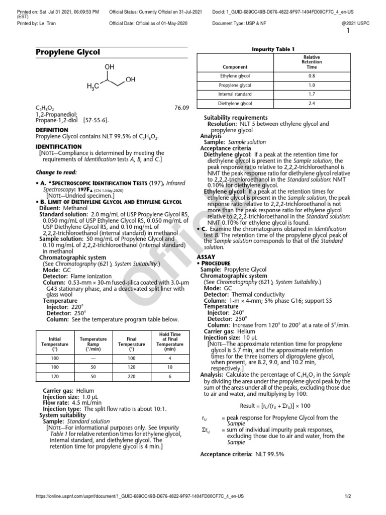 Propylene Glycol | Download Free PDF | Gas Chromatography | Chromatography