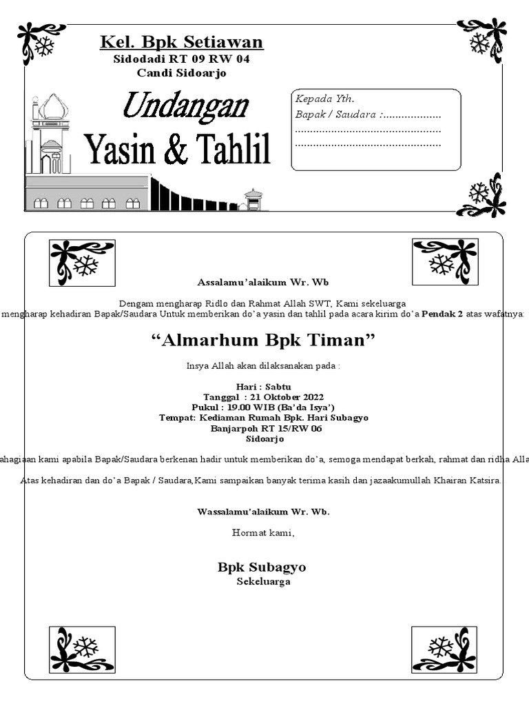 Undangan Yasin & Tahlil | PDF
