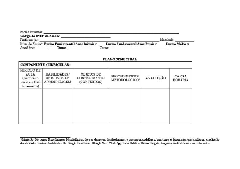 Ferramenta Planejamento - Semestral - 2021 | PDF