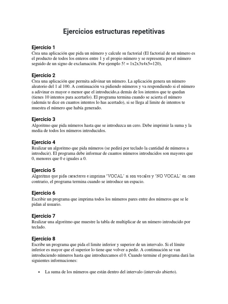 Ejercicios de Estructuras Repetitivas | PDF | Multiplicación | Exponenciación