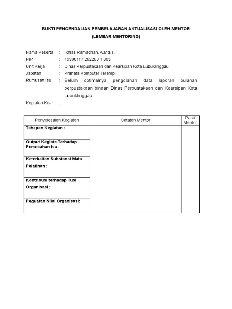Lembar Mentoring Dan Coaching | PDF