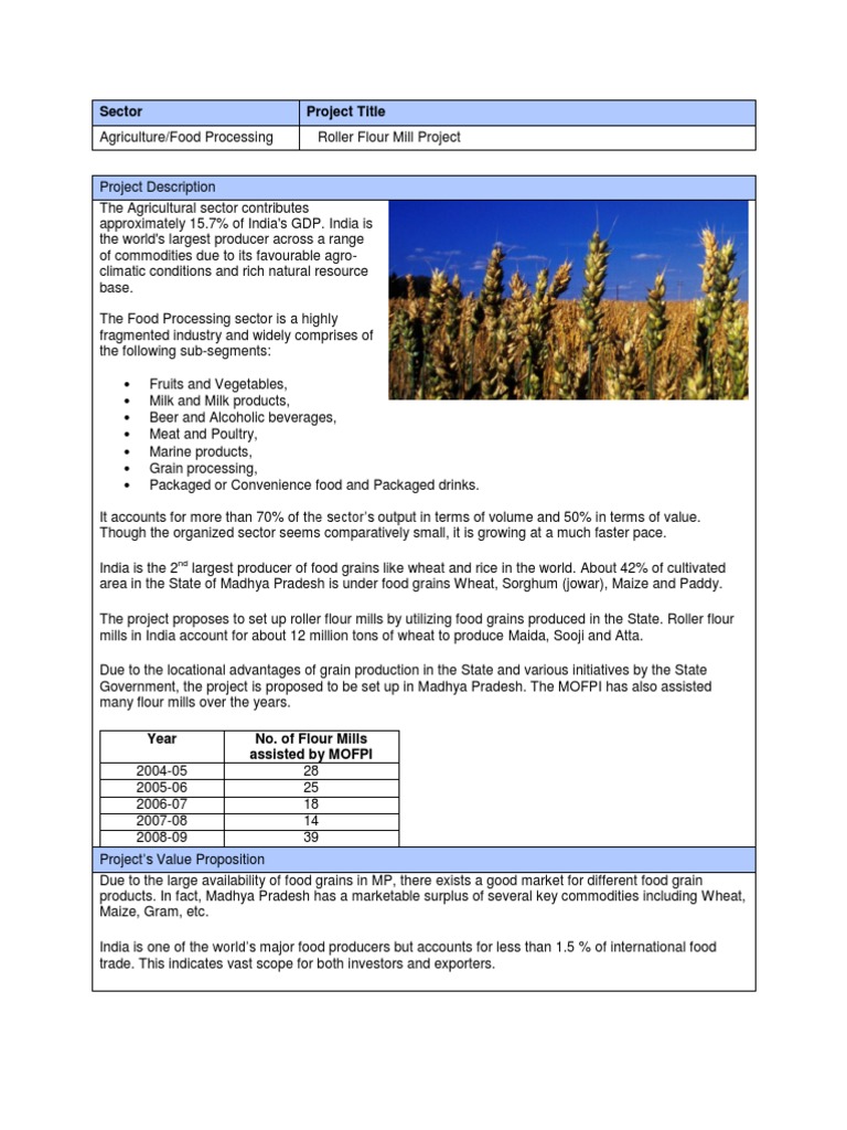 Agri & Food Processing - Roller Flour Mill Project | PDF | Wheat | Rice