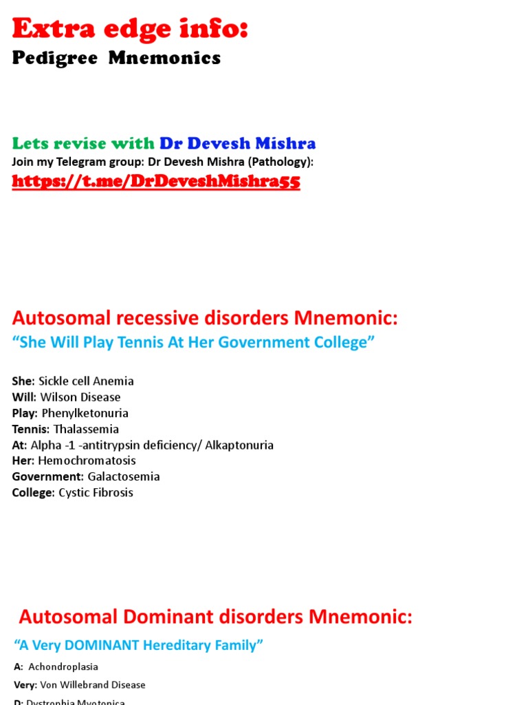 Genetic Disorder Mnemonics Guide | PDF