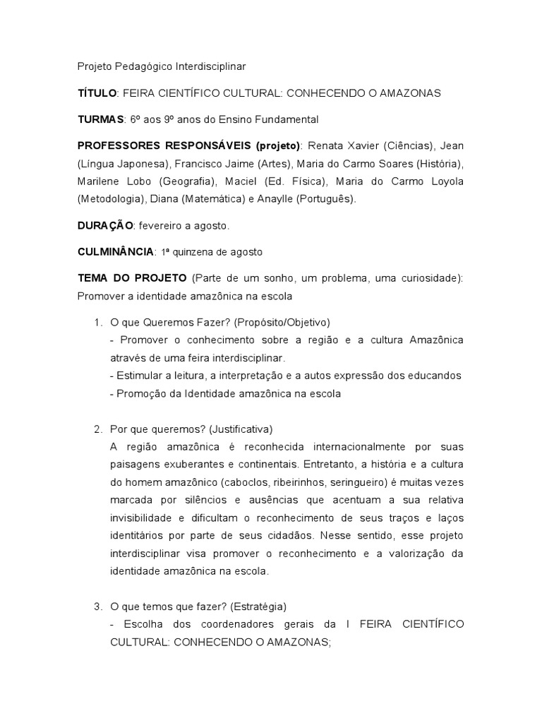 Projeto Interdisciplinar | PDF | Biodiversidade | Interdisciplinaridade