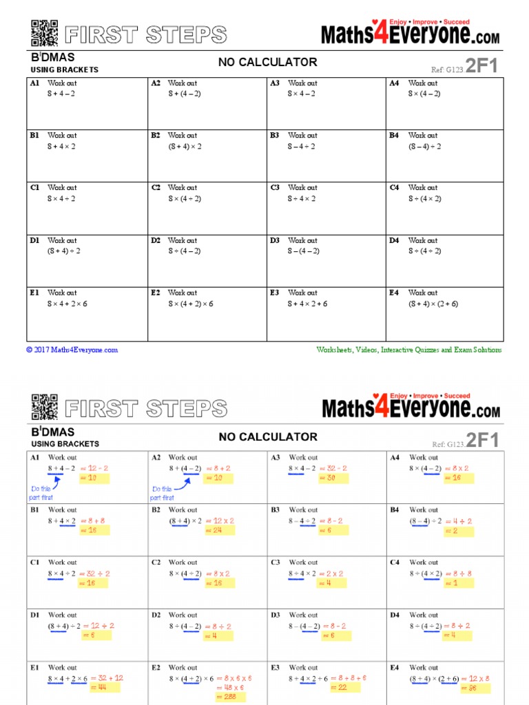 Bidmas First Steps Sheet 2 | PDF