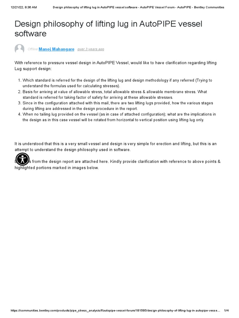 Design Philosophy of Lifting Lug in AutoPIPE Vessel Software - AutoPIPE ...