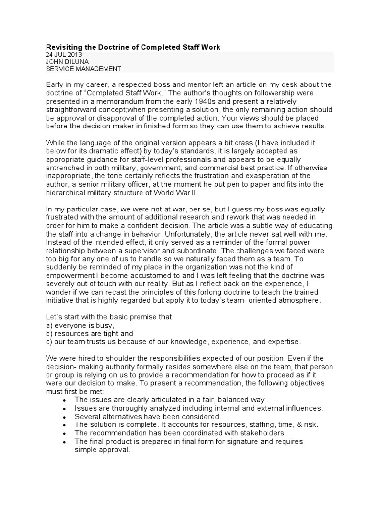 Revisiting The Doctrine of Completed Staff Work | PDF | Leadership ...