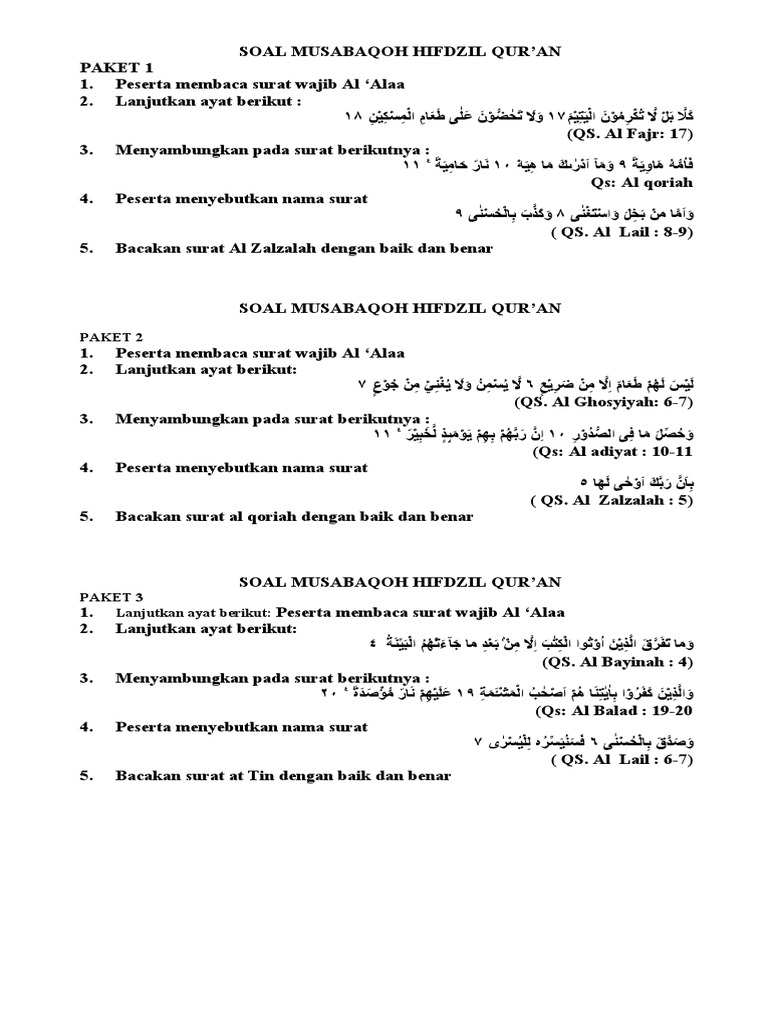Soal MHQ Pentas Pai 21-22 - 101753 | PDF