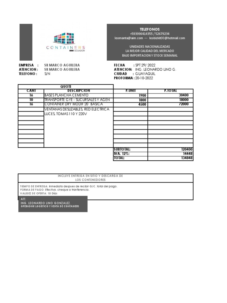 Proforma Marcos Cuenca Celec | PDF