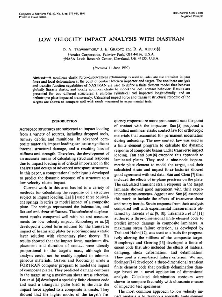 Low Velocity Impact With Nastran | PDF | Elasticity (Physics) | Deformation (Engineering)