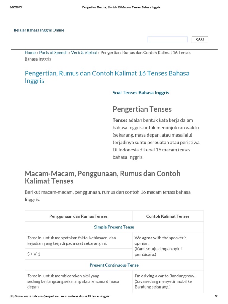 Pengertian, Rumus, Contoh 16 Macam Tenses Bahasa Inggris | PDF