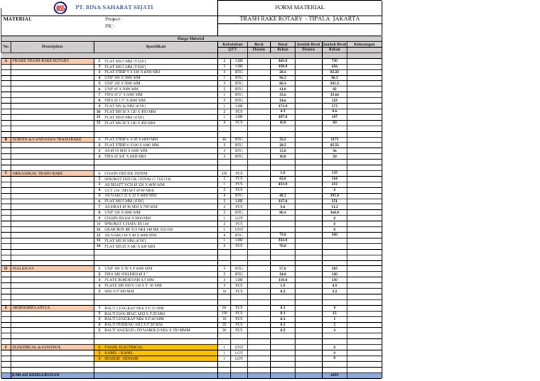 Trash Rake Rotary Material List | PDF | Kinematics