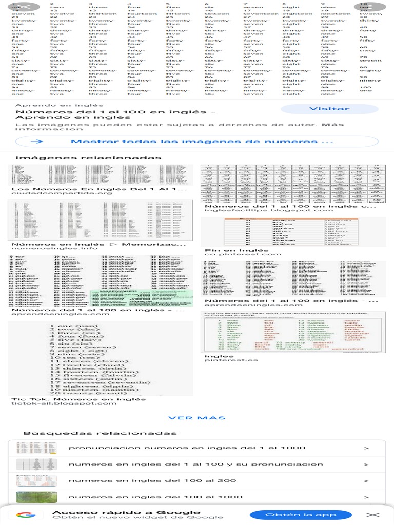 Numeros Del 1 Al 100 en Ingles y Español - Buscar Con Google | PDF ...